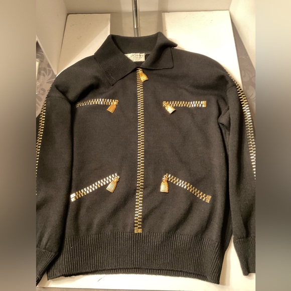 St. John | Sweaters | St John Black Sweater Trimmed In Goldtone Metal ...